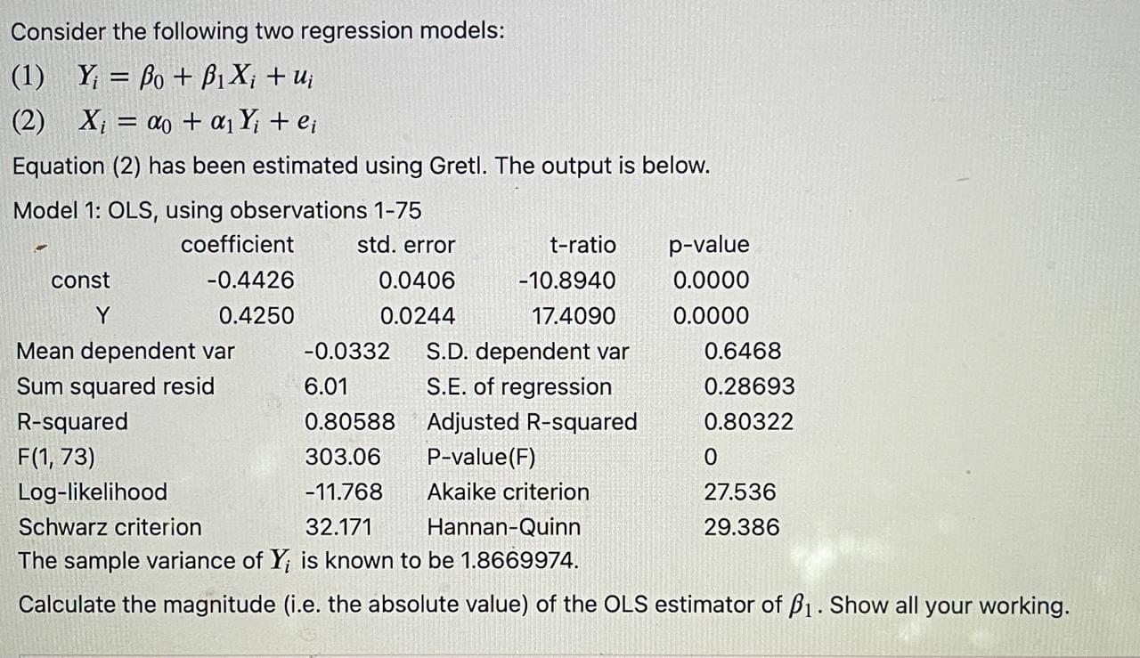 Solved Consider the following two regression models: (1) Y = | Chegg.com