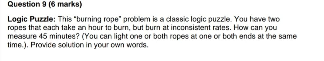 Solved Logic Puzzle: This "burning rope" problem is a | Chegg.com
