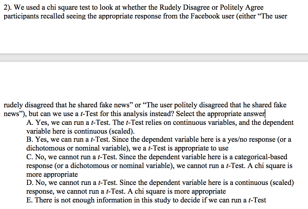 Solved Chi Square Crash Course Quiz Part A: We conduct a | Chegg.com