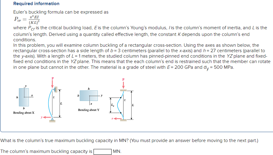 Solved Pa = r’EI Required information Euler's buckling | Chegg.com