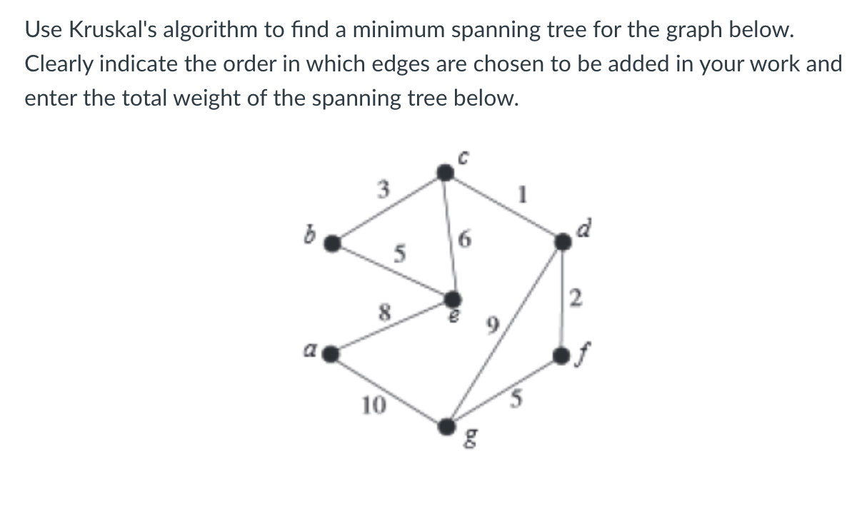 Solved Use Kruskal's algorithm to find a minimum spanning | Chegg.com