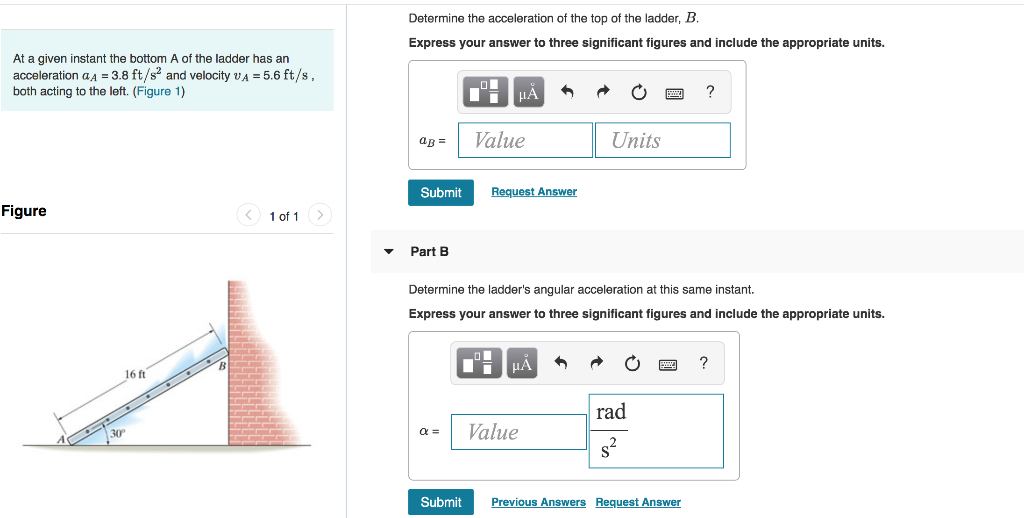 Solved Determine the acceleration of the top of the ladder, | Chegg.com