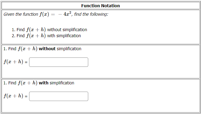 Solved Given the function f(x)=−4x2, find the following: 1. | Chegg.com