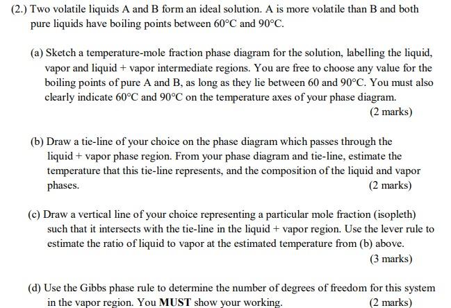 Solved (2.) Two volatile liquids A and B form an ideal | Chegg.com