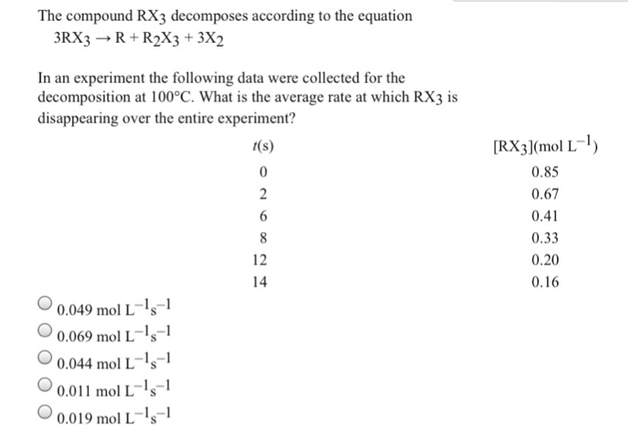 Solved The compound RX_3 decomposes according to the | Chegg.com