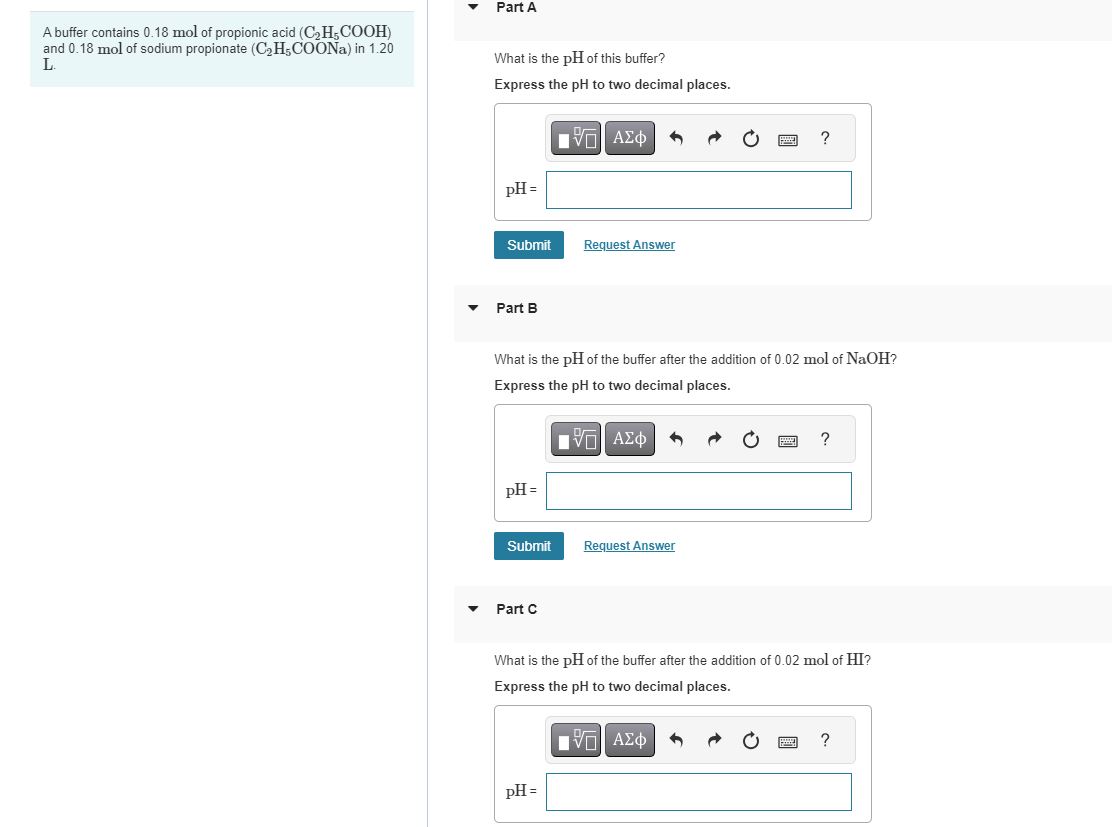 Solved A buffer contains 0.18 mol of propionic acid | Chegg.com