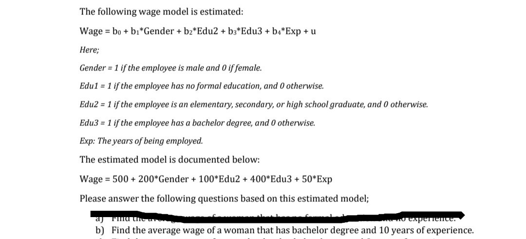 Solved The following wage model is estimated: Wage | Chegg.com