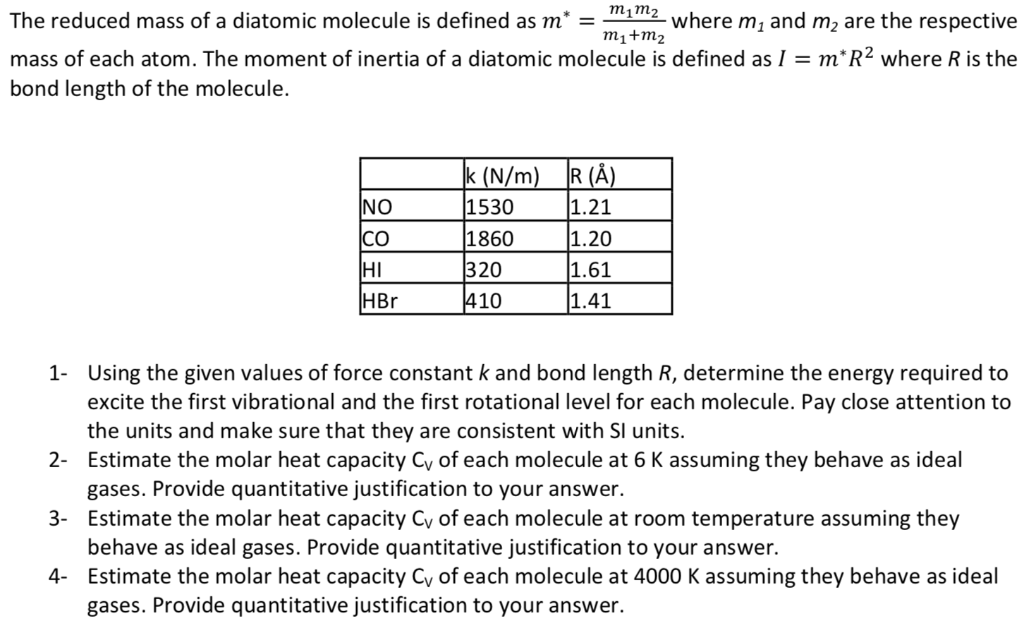 Solved The reduced mass of a diatomic molecule is defined as | Chegg.com