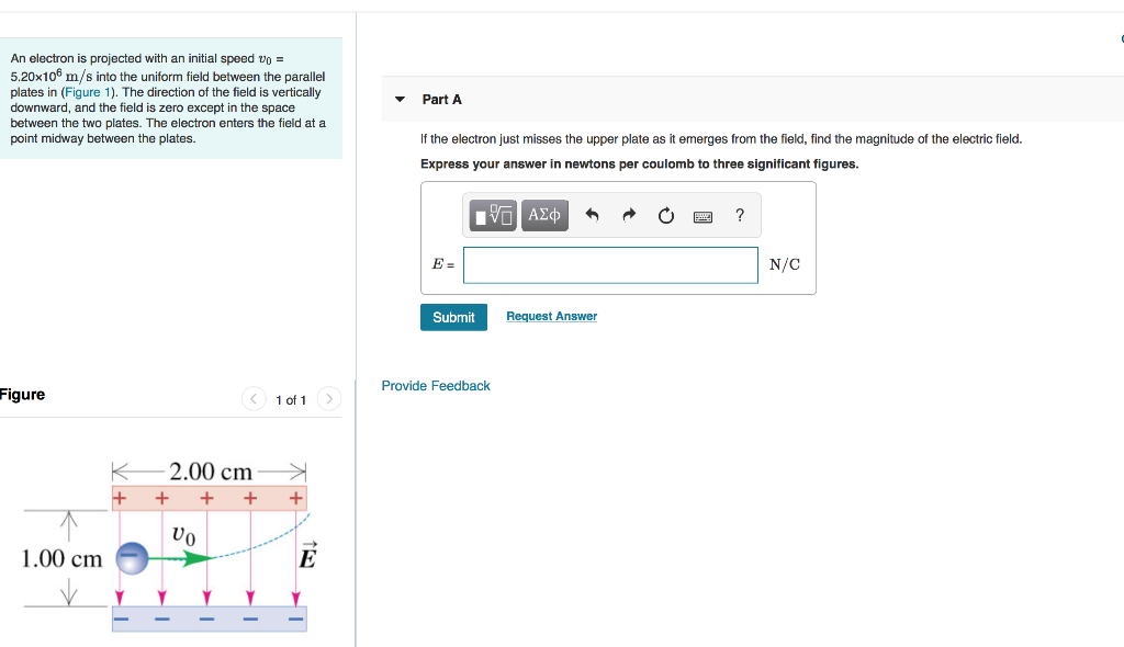 Solved An electron is projected with an initial speed Vo = | Chegg.com
