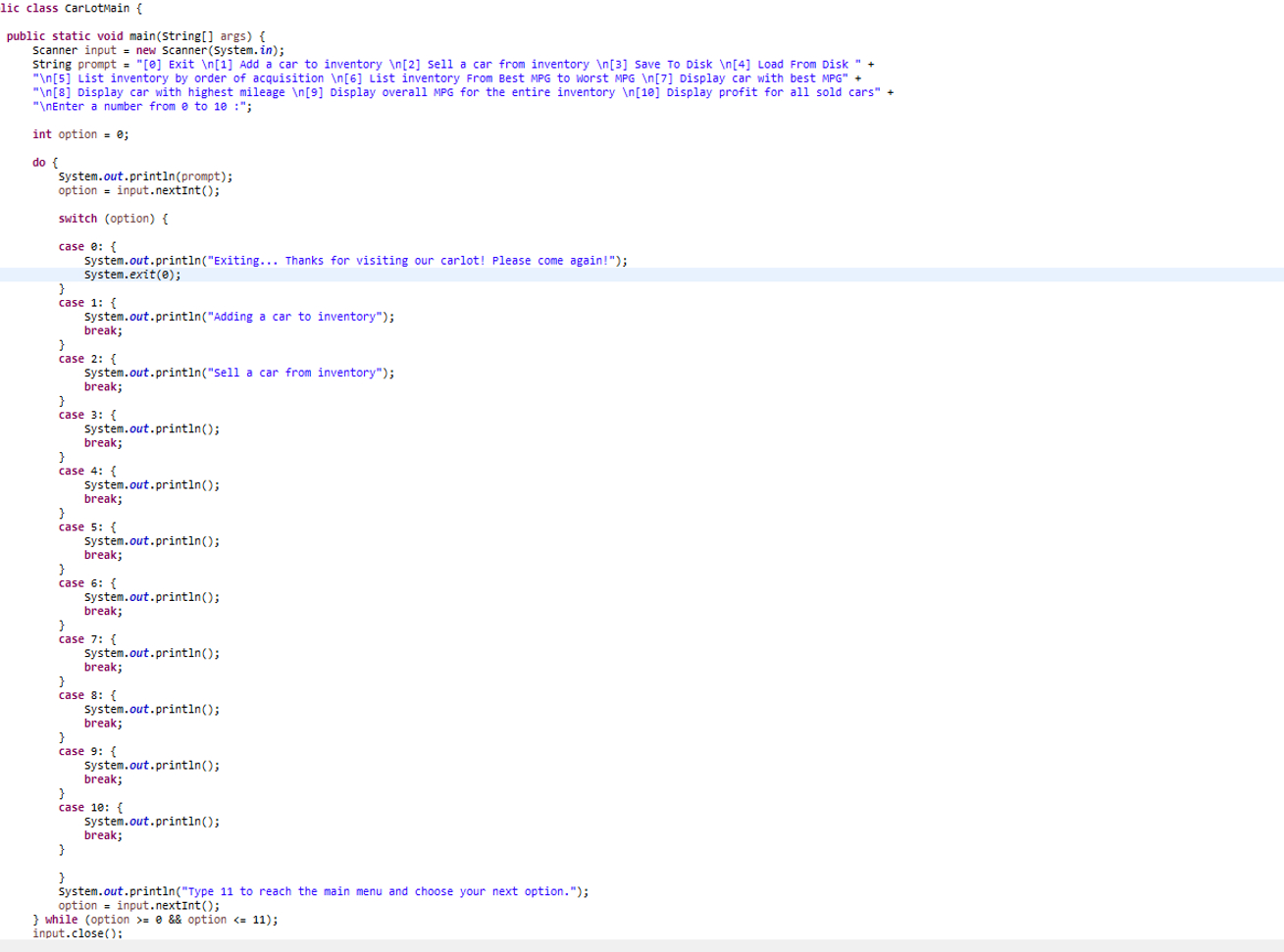 Solved Finish the menu program(in the photo) ﻿connecting the | Chegg.com