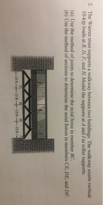 Solved 2. The Warren truss supports a walkway between two | Chegg.com