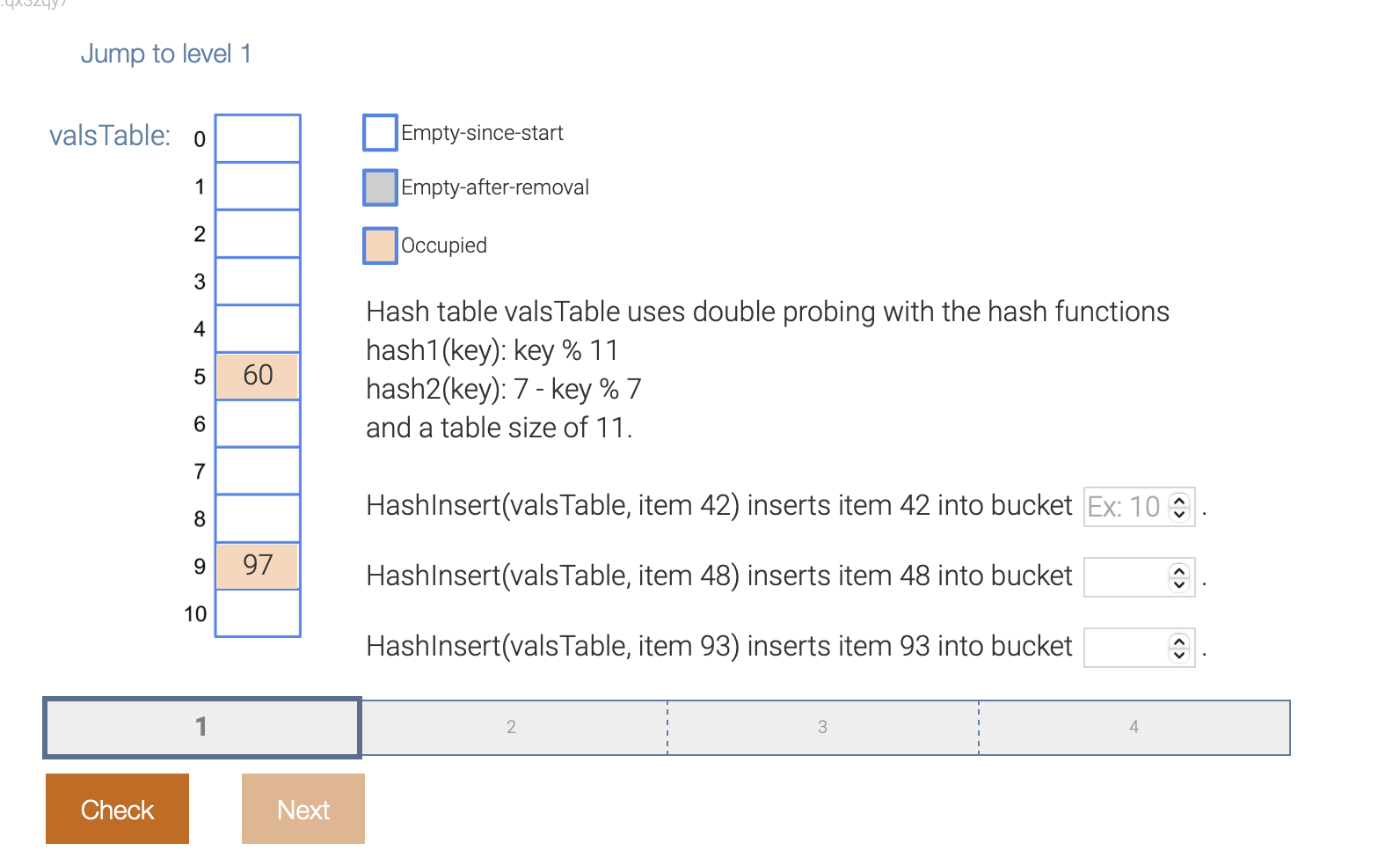 Solved Empty-after-removal Occupied Hash table valsTable | Chegg.com