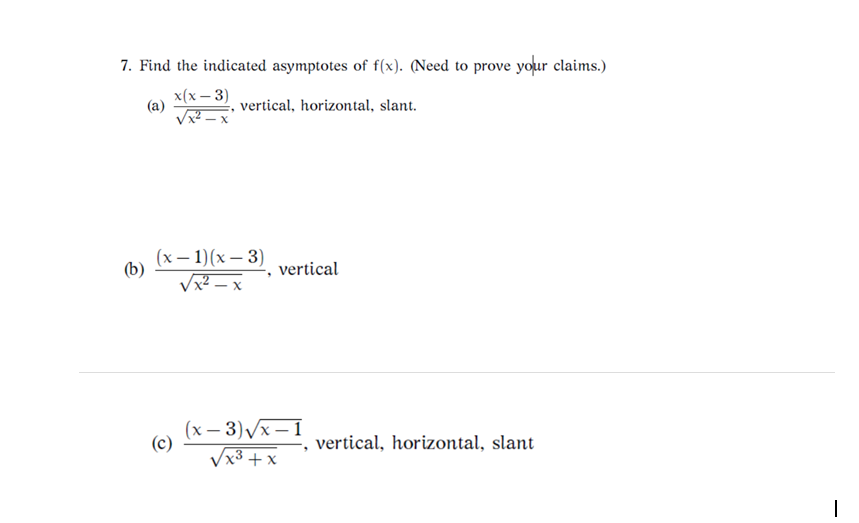 Solved (a) x2−xx(x−3), vertical, horizontal, slant. | Chegg.com