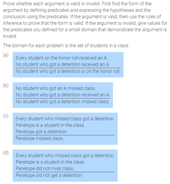 Solved Prove whether each argument is valid or invalid. | Chegg.com