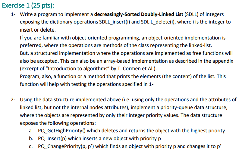 Solved 1- Write a program to implement a decreasingly-Sorted | Chegg.com