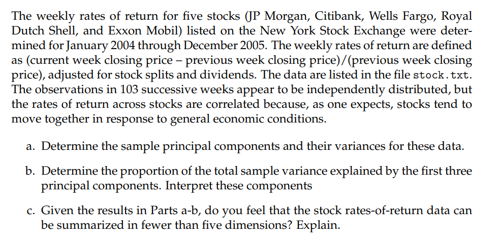 Solved The weekly rates of return for five stocks (JP | Chegg.com