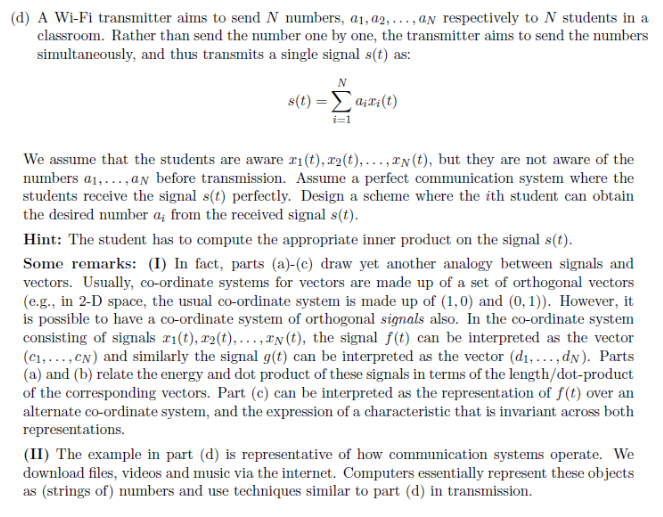 (d) A Wi-Fi transmitter aims to send N numbers, | Chegg.com
