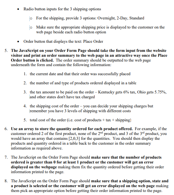 Solved 4. Order Form Page - Your order form should contain | Chegg.com
