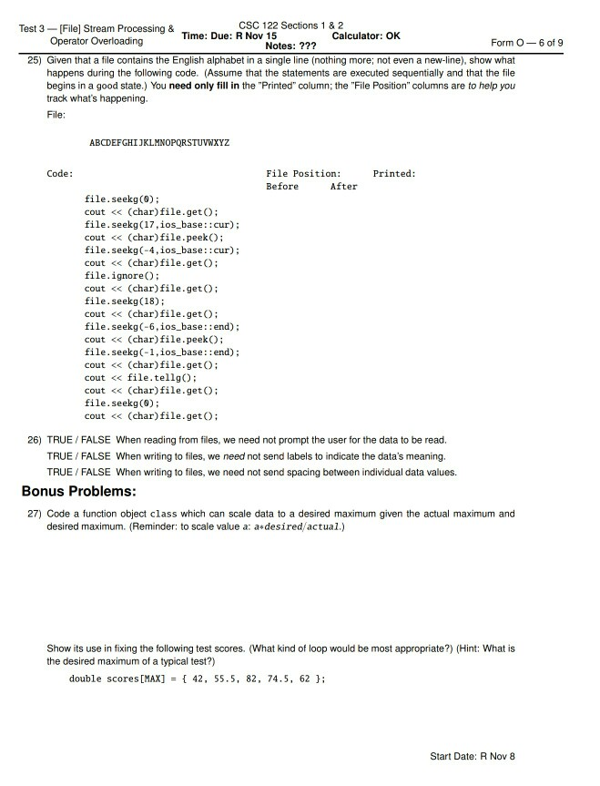 Solved Test 3-[Filel Stream Processing & CSC 122 Sections 1 | Chegg.com