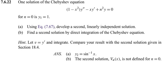 Solved 7.6.22 One solution of the Chebyshev equation (1 – | Chegg.com