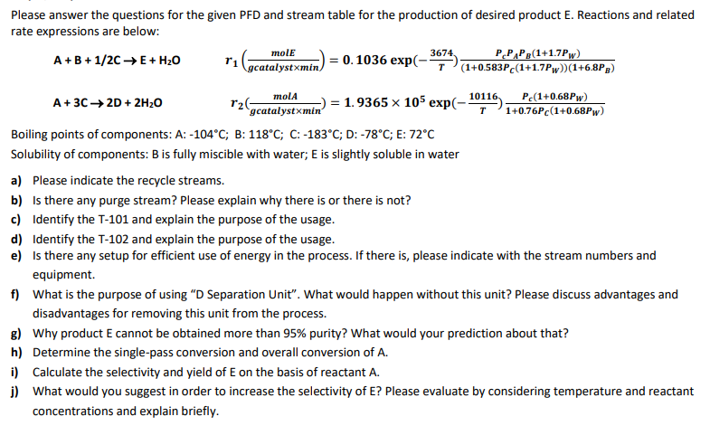 Please answer the questions for the given PFD and | Chegg.com