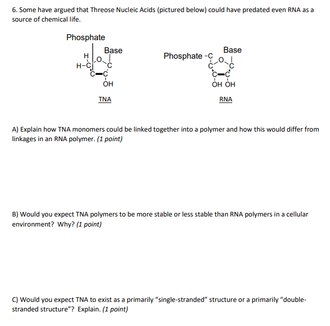 Solved 6. Some have argued that Threose Nucleic Acids | Chegg.com