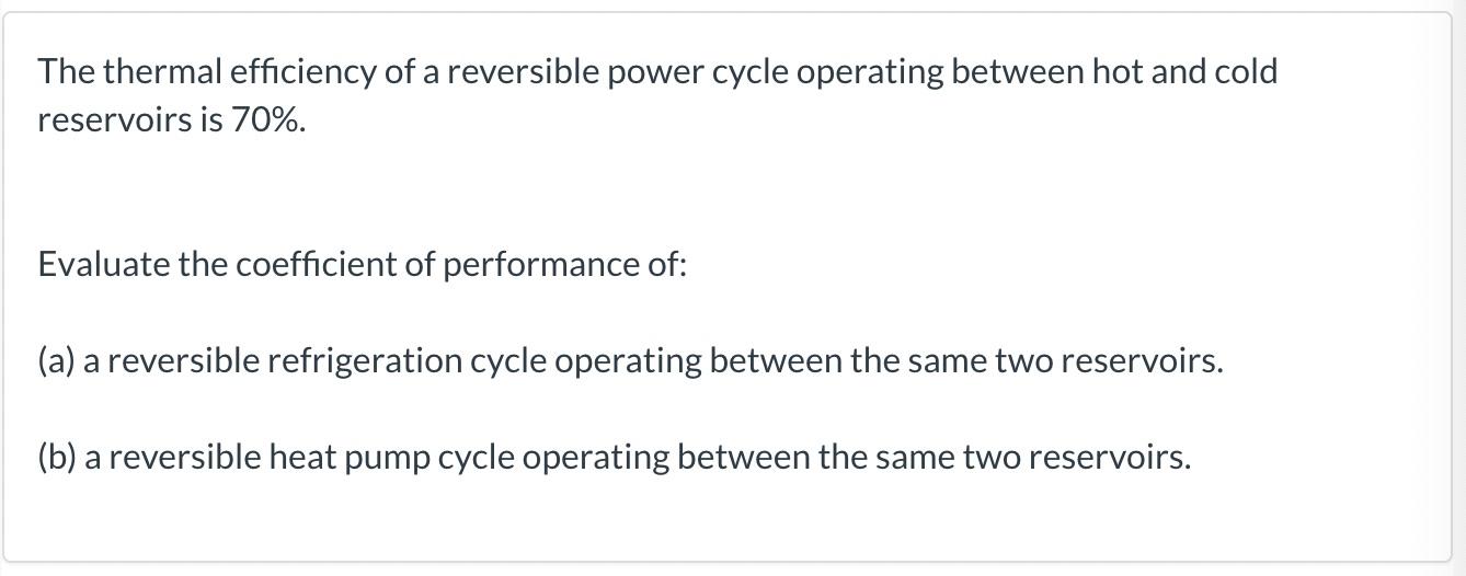 Solved The thermal efficiency of a reversible power cycle | Chegg.com