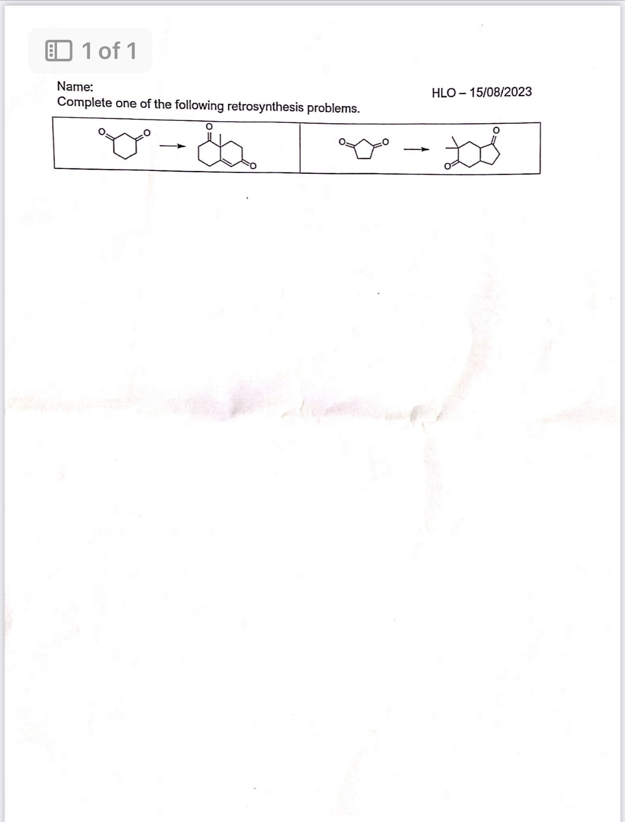 Solved Name: Complete one of the following retrosynthesis | Chegg.com