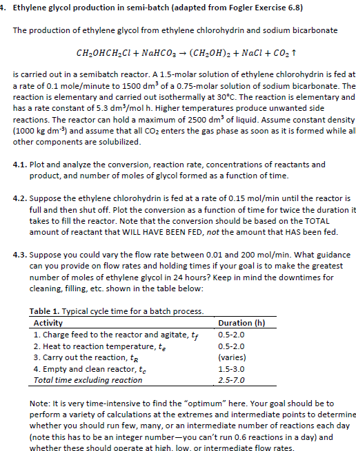 Solved Ethylene glycol production in ﻿semi-batch (adapted | Chegg.com