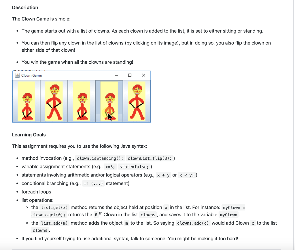 Description The Clown Game is simple: The game starts | Chegg.com