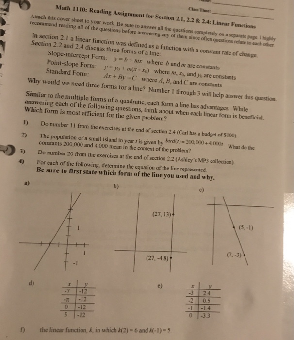 Solved Class Time Math 1110 Reading Assignment For Section