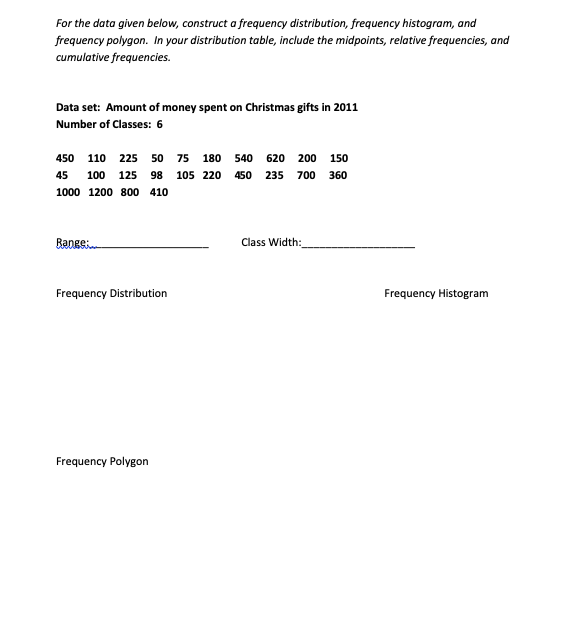 Solved For the data given below, construct a frequency | Chegg.com