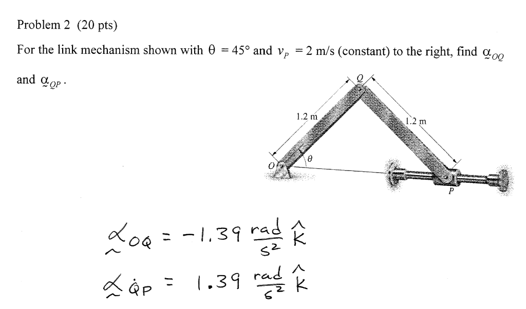 Solved Problem 2 (20 pts) For the link mechanism shown with | Chegg.com