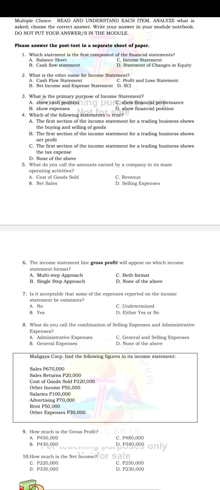 Solved Multiple Choice. READ AND UNDERSTAND EACH ITEM. | Chegg.com