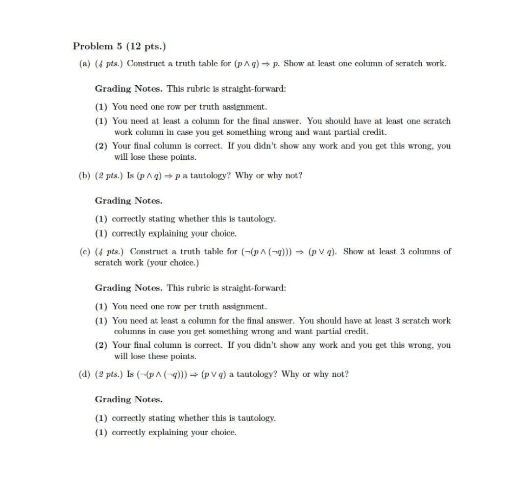 Solved A 4 Pts Construct A Truth Table For P∧q ⇒p
