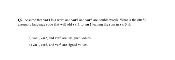 Solved Q2: Assume that varl is a word and var2 and var3 are | Chegg.com