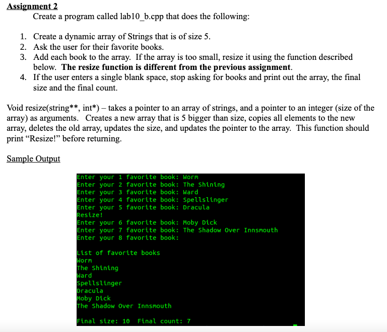 Solved Assignment 2 Create A Program Called Lab10 B Cpp That