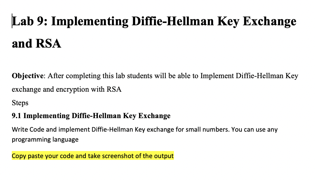 Solved Lab 9: Implementing Diffie-Hellman Key Exchange and | Chegg.com