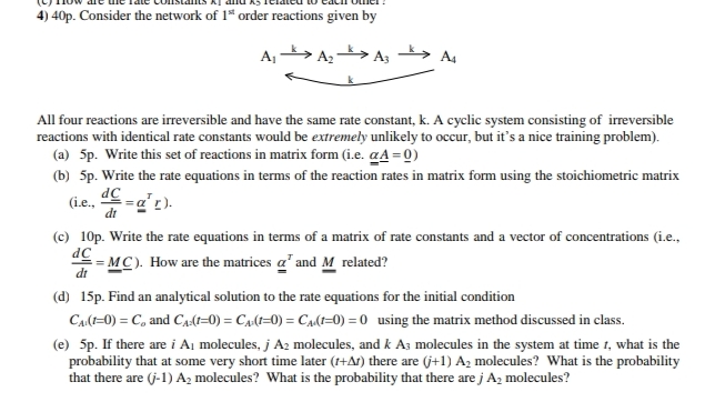 Solved 40p. ﻿Consider the network of 1st ﻿order reactions | Chegg.com