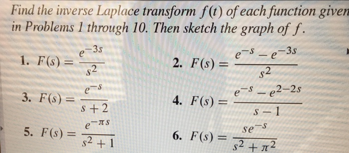 Solved Find the inverse Laplace transform f (t) of each | Chegg.com