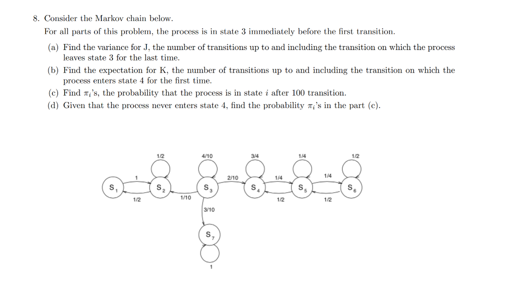 Solved 8. Consider the Markov chain below. For all parts of | Chegg.com