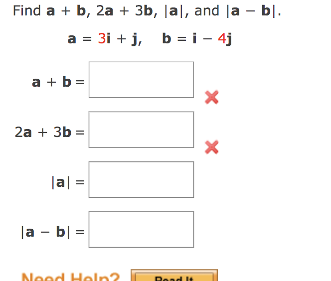 Solved aa+b2a+3b=3i+j,b=i−4j== | Chegg.com