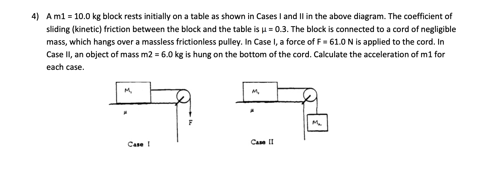 Solved 4) A m1 = 10.0 kg block rests initially on a table as | Chegg.com