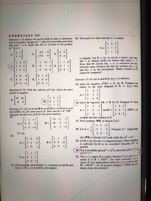 Solved EXERCISES 2.2 Exercises 1-& Reduce the matrix (AII] | Chegg.com