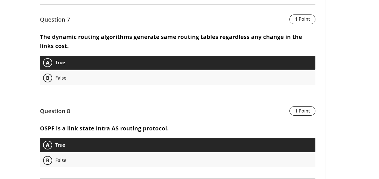 Solved Question 7 1 Point The dynamic routing algorithms | Chegg.com