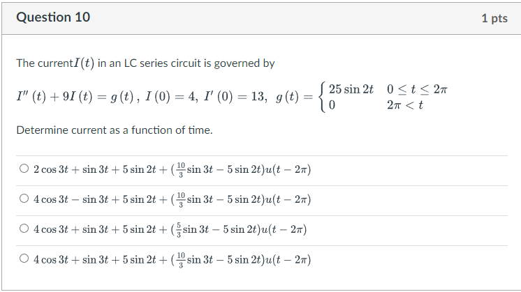 The current I(t) in an LC series circuit is governed | Chegg.com