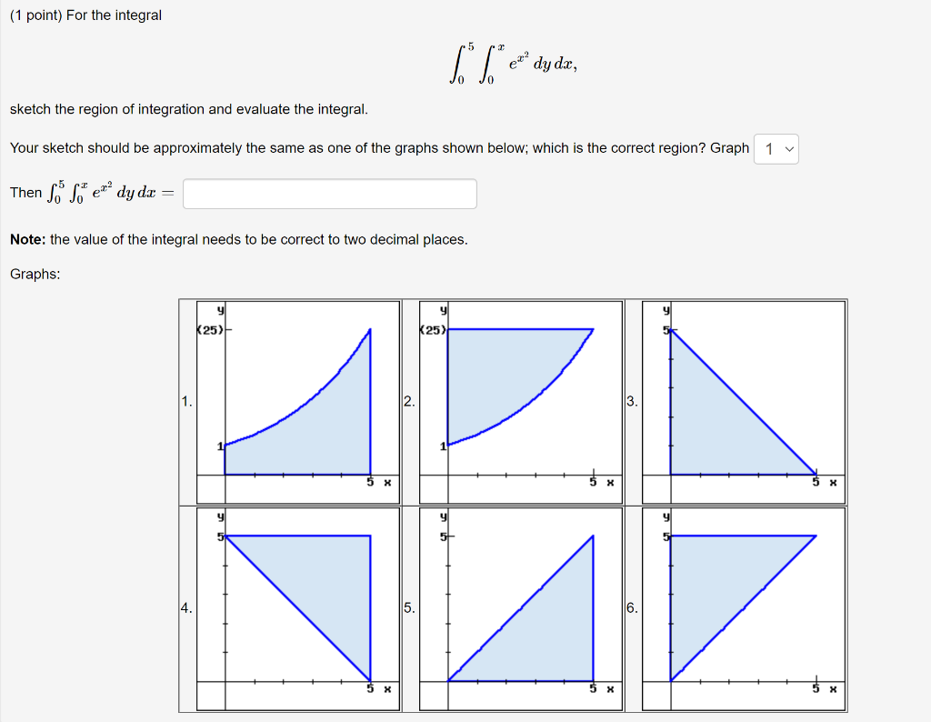Solved (1 point) For the integral [ 'a' கழக dy dx, sketch | Chegg.com