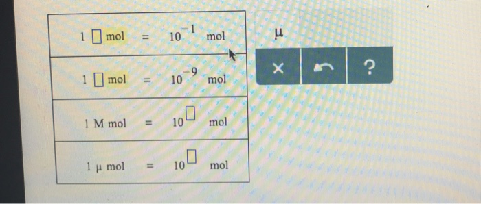 Solved mo 1 M mol 10mol 1 μ mol 10 mol | Chegg.com
