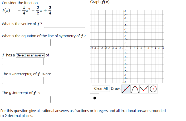 Solved Consider the function Graph f(x) f(x)=−41x2−23x+43 | Chegg.com