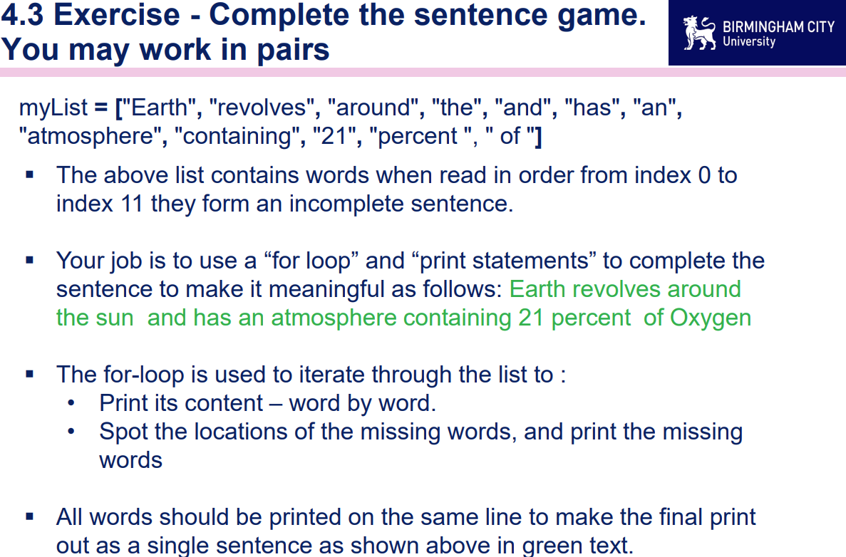 Solved 4.3 Exercise - Complete the sentence game. You may | Chegg.com